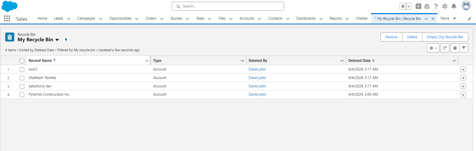 Retrieve Data from Recycle Bin - Salesforce Mamba